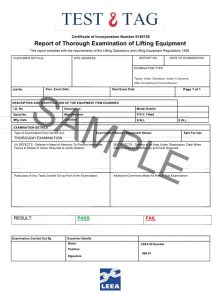 Sample Certificate – Test and Tag